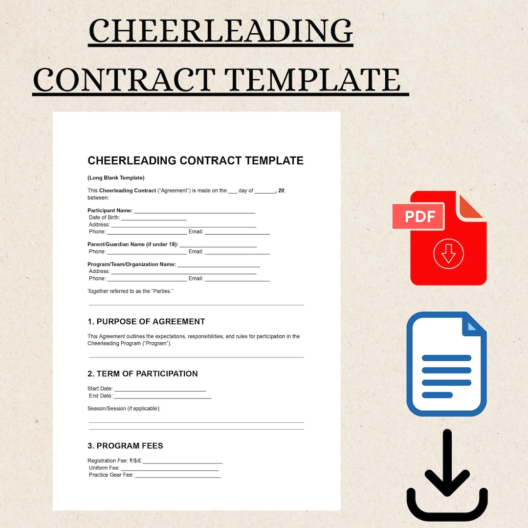 Cheerleading Contract Template | Coach Athlete Agreement | Editable PDF ...