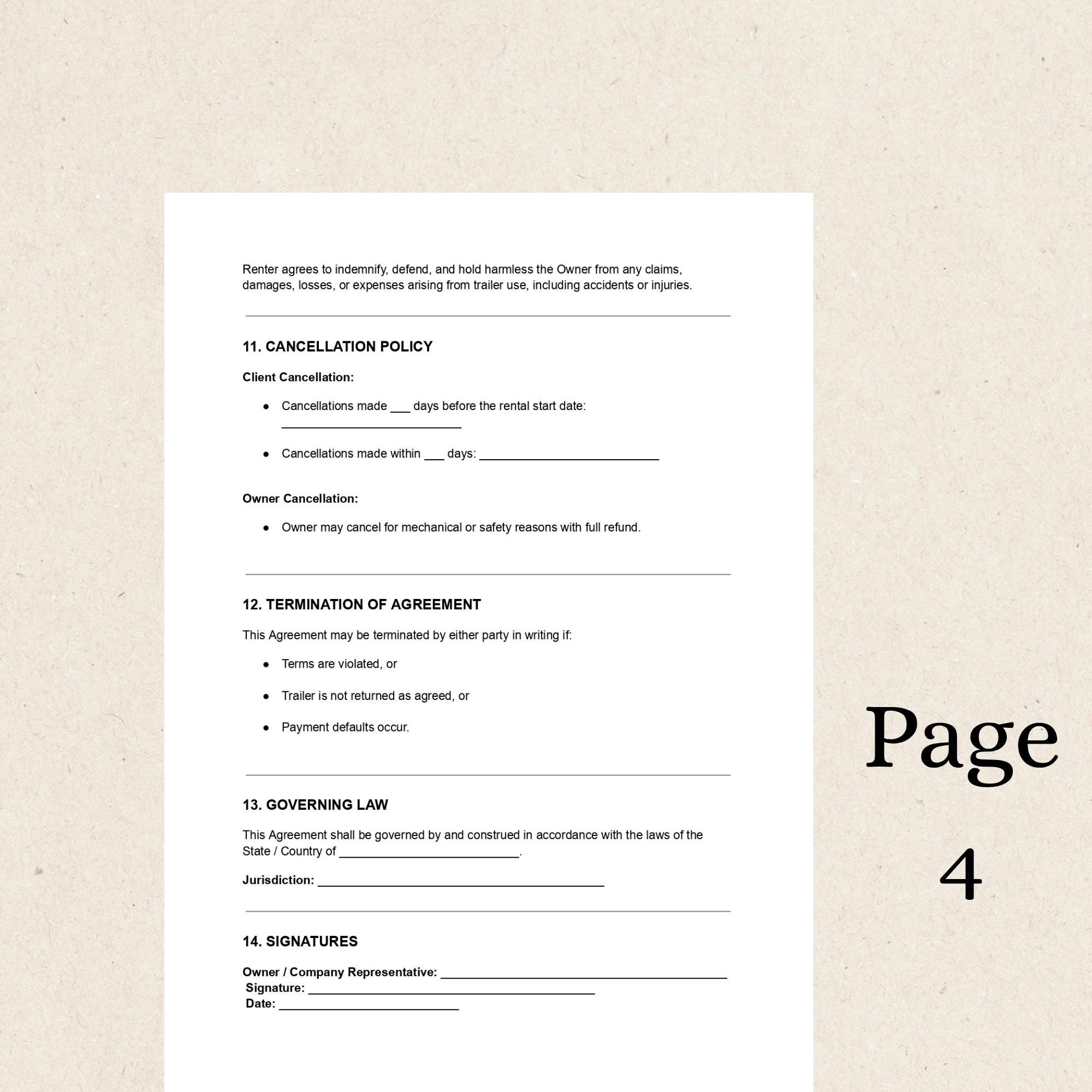 Trailer Rental Agreement Template Editable Trailer Lease Contract ...