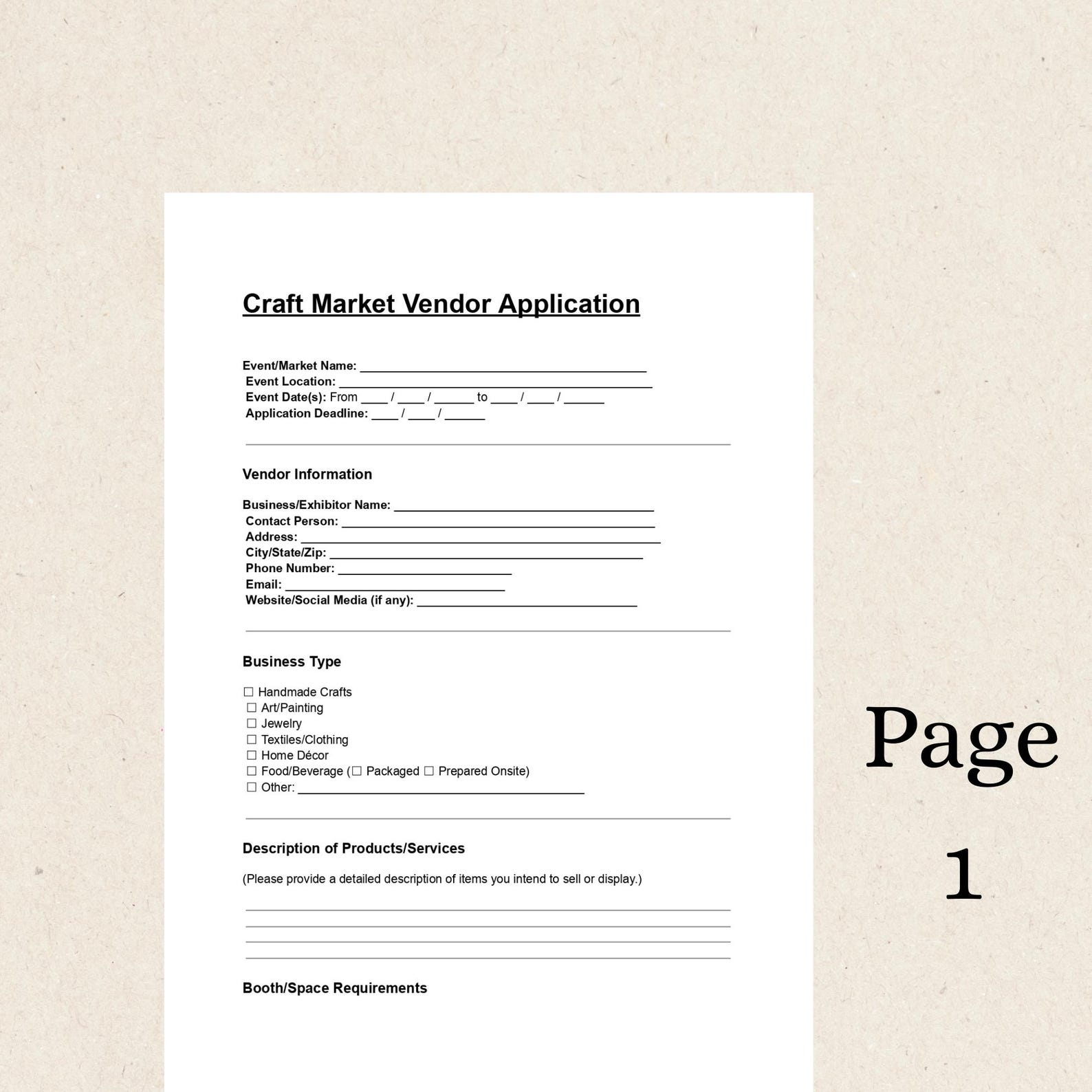 Craft Market Vendor Application Template | Handmade Fair Booth ...