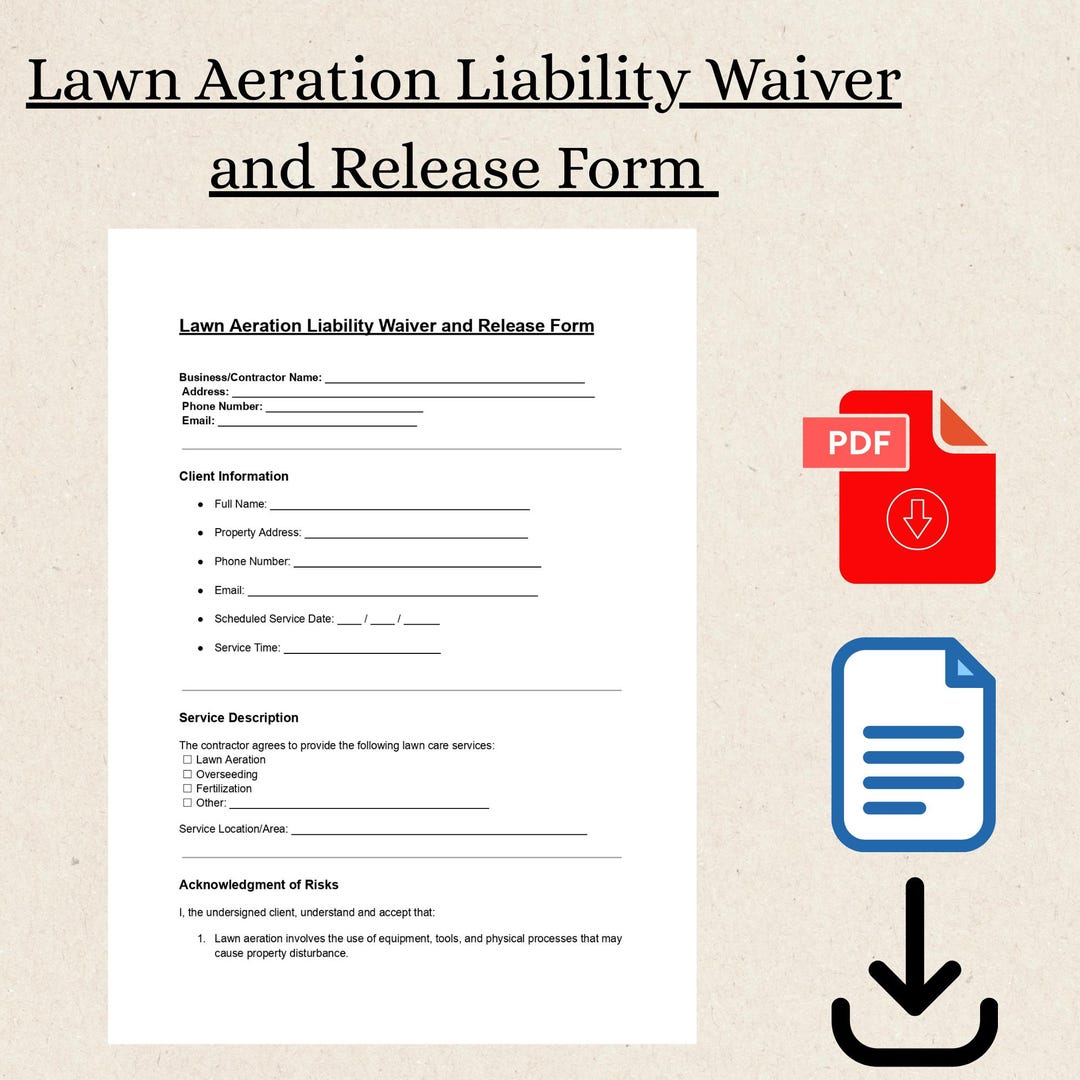 Lawn Aeration Liability Waiver: Editable PDF Template (instant Download ...