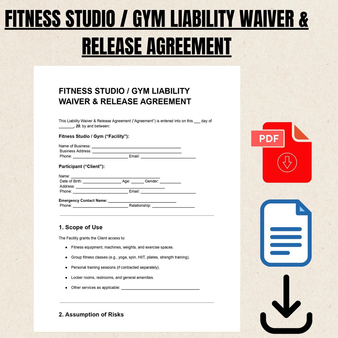 Gym Liability Waiver & Release Form | Fitness Studio Client Agreement ...