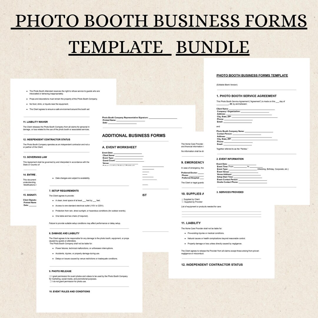 Photo Booth Business Forms Template | Rental Contracts (PDF & DOC) - Etsy