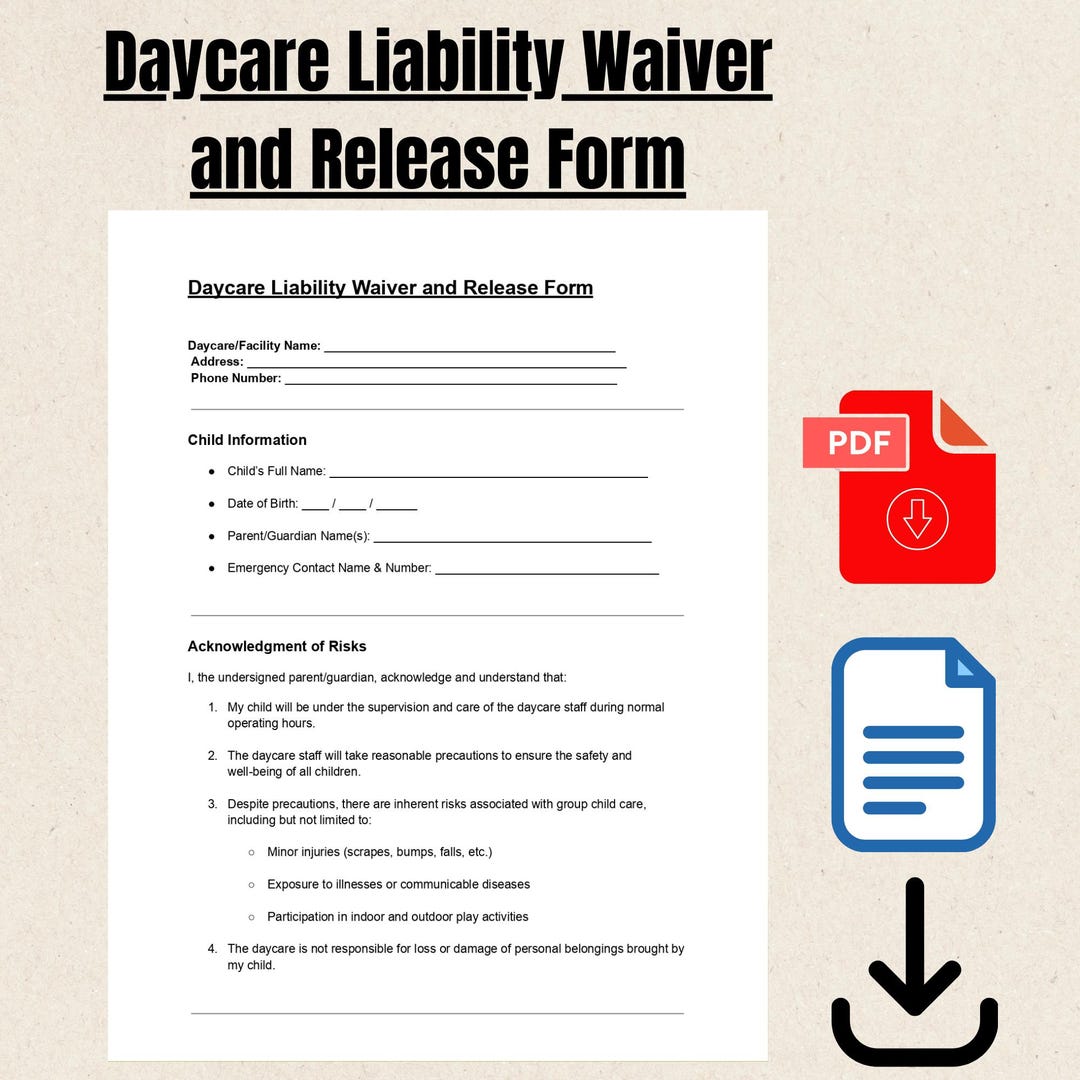 Daycare Liability Waiver & Release Form | Childcare Parent Consent ...
