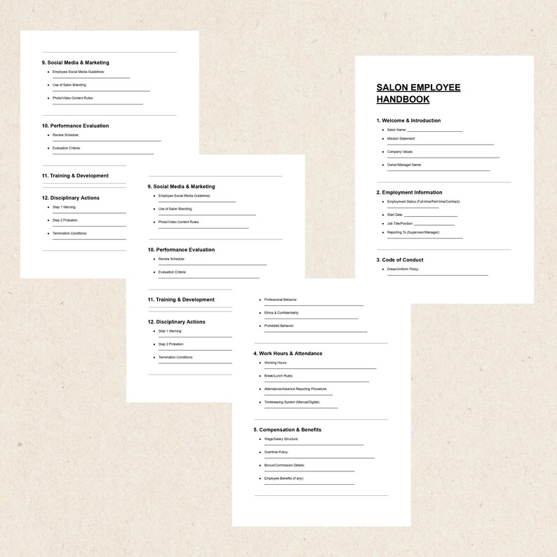 Salon Employee Handbook Template | Editable Staff Policy Manual DOC ...