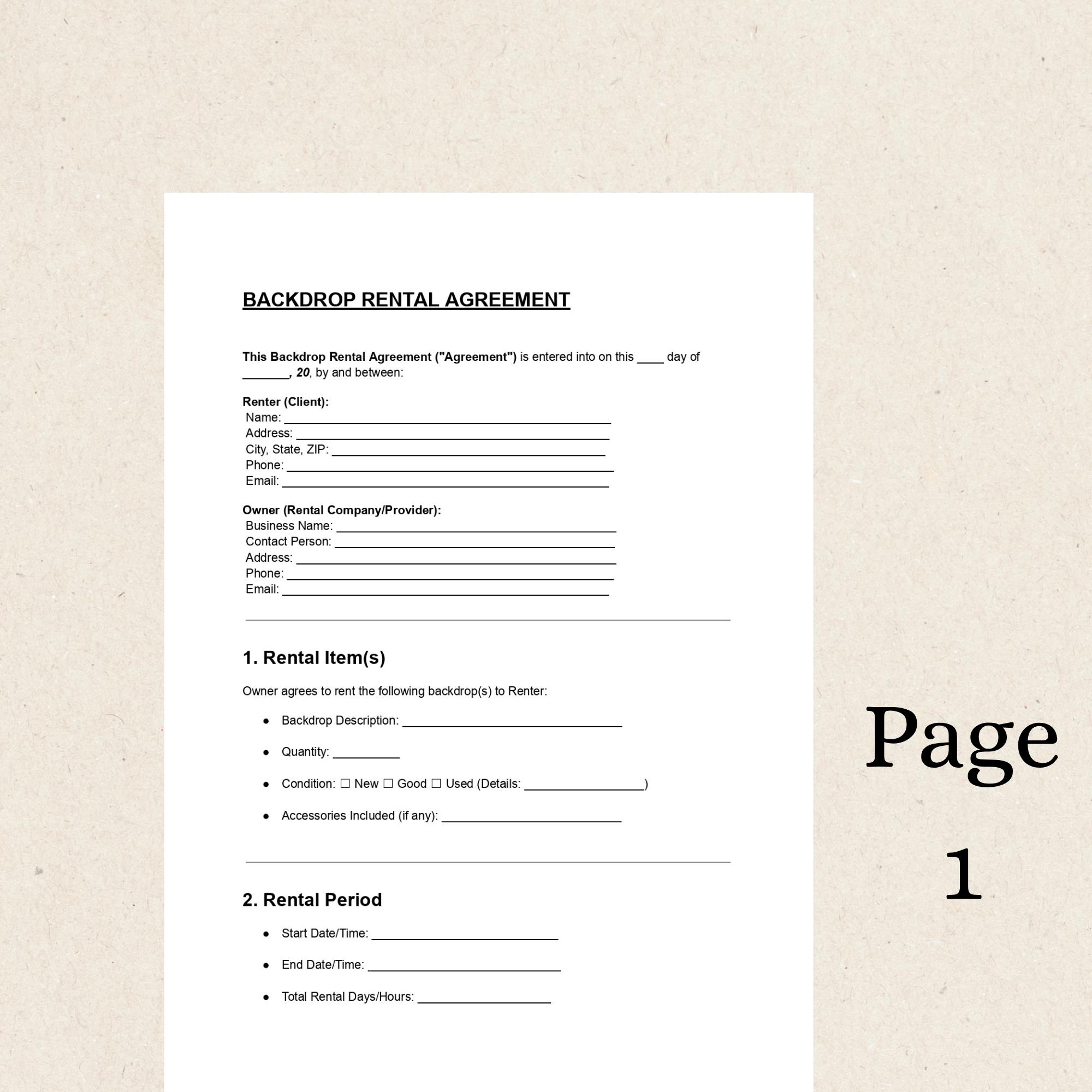 Backdrop Rental Agreement Template: Editable Event Contract (PDF) - Etsy