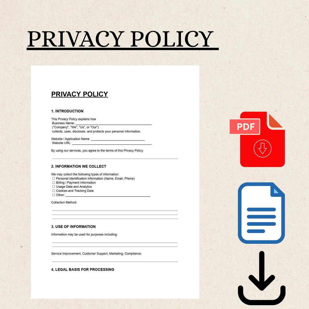Privacy Policy DOC & PDF, Legal Template, Website Policy, Editable ...
