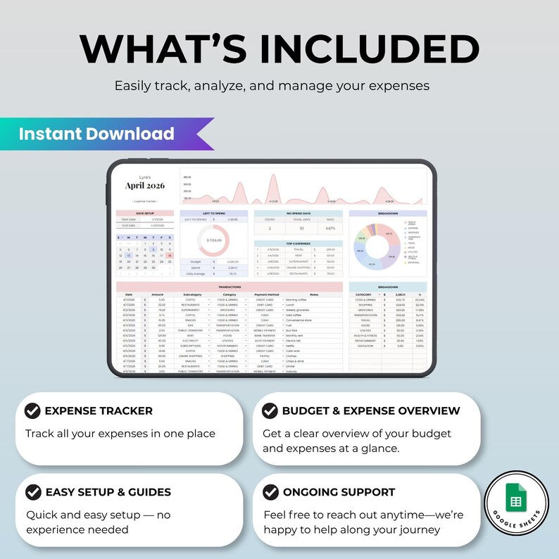 Expense Tracker Google Sheets, Budget Planner Spreadsheet, Monthly ...