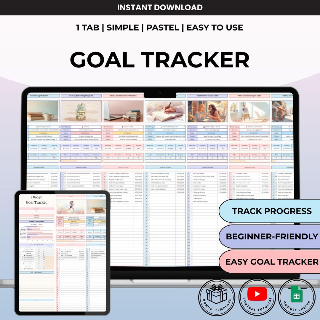 Digital Goal Tracker | Google Sheets Planner, Progress Dashboard ...
