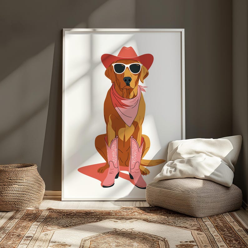 Funny Fox Red Labrador Dog Print – Cool It Cowboy Dog Poster, Western ...