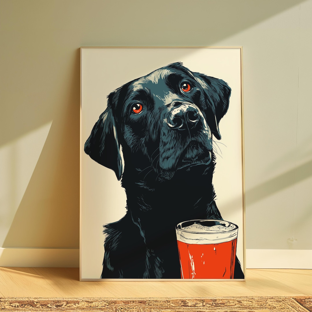 Black Labrador Beer Poster: Funny Vintage-style Dog Art Print - Etsy