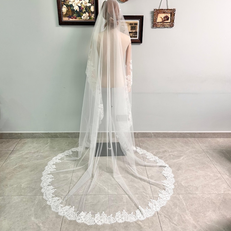 Chapel Cathedral Mantilla Lace Veil Floral Eyelash Lace Bridal Wedding ...