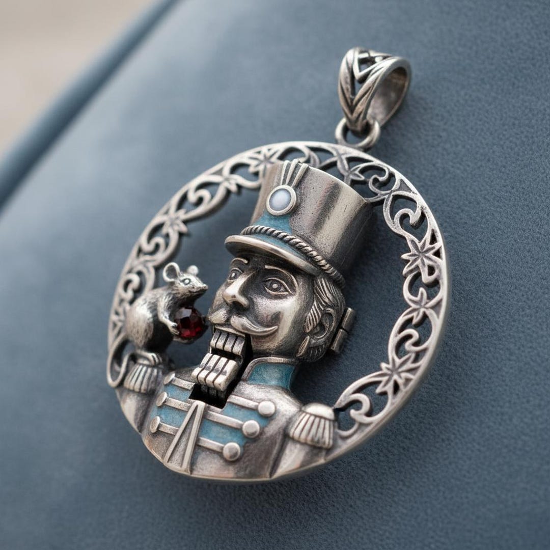 Handcrafted Silver Nutcracker Pendant Necklace With Mouse, Victorian ...