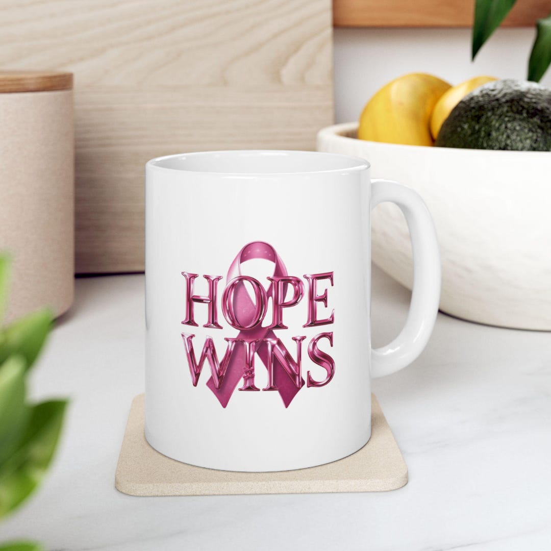 Hope Wins Breast Cancer Awareness Mug: Inspirational Survivor Gift - Etsy