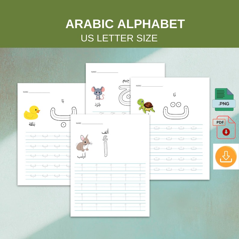 Arabic Alphabet Tracing Worksheets • Kids Learning Printable (PDF) - Etsy