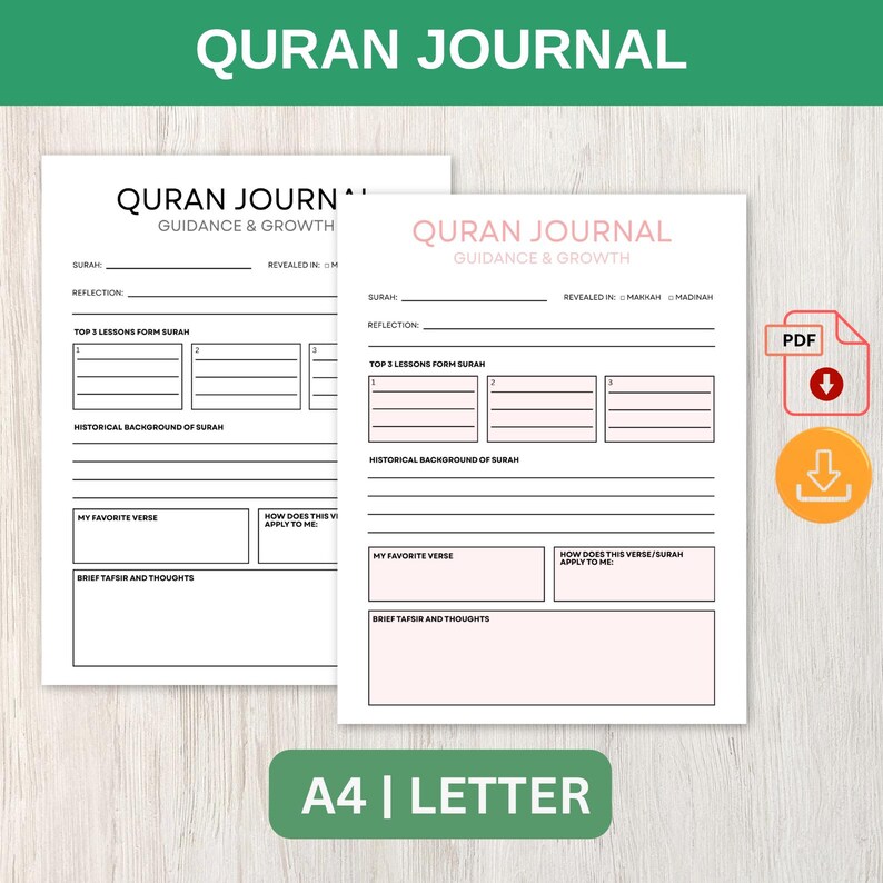 Quran Reflection Journal: Surah Study Notes (A4 & Letter PDF) - Etsy