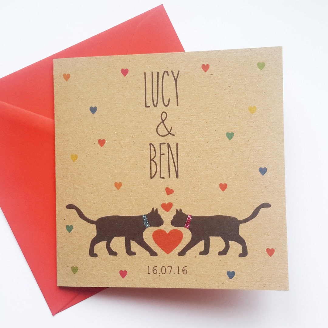 Personalised Cat Wedding Card - Names and Date - Etsy