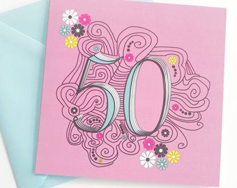 50th Birthday Card, Age 50 Card, Milestone Birthday Card, 50, Fifty, Happy 50th Birthday, 50th ...