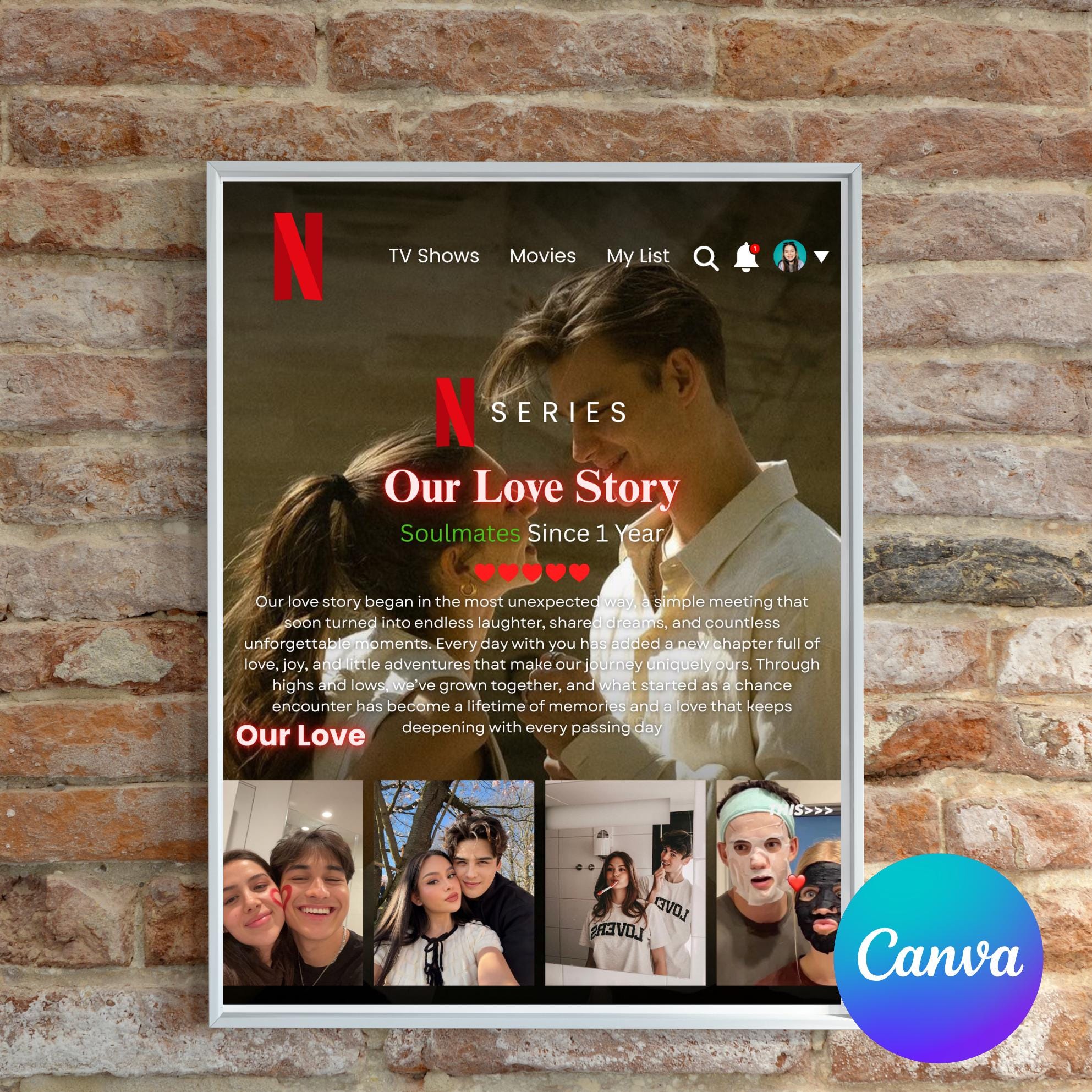 Custom Netflix-themed Couple Poster, Anniversary Gift for Him or Her ...