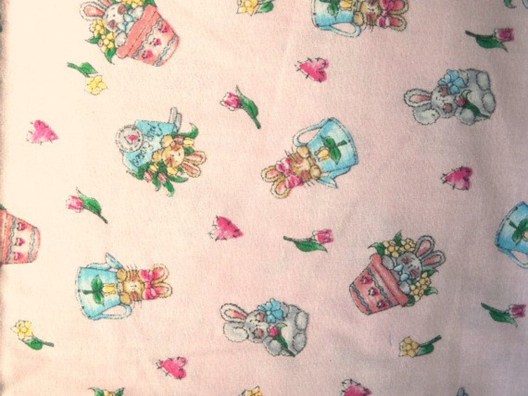 Pink Bunnies in Baskets Quilt Fabric, 100 Percent Cotton, Fabric by the ...