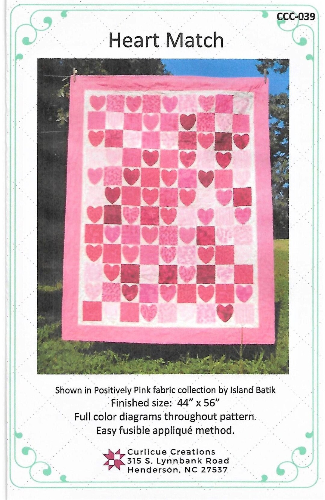 Heart Match PDF Download Quilt Pattern, Pinktober, Curlicue Creations ...