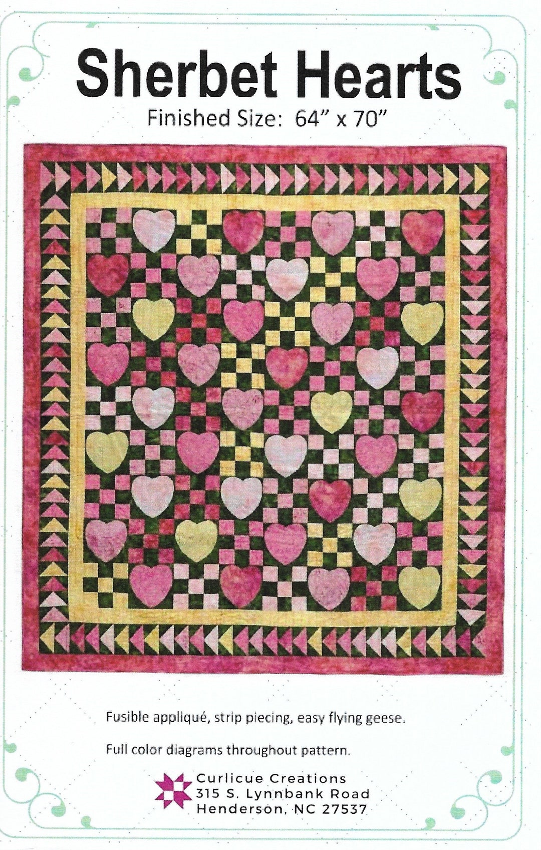 Sherbet Hearts Quilt Pattern Pink Lemonade Version by Curlicue - Etsy