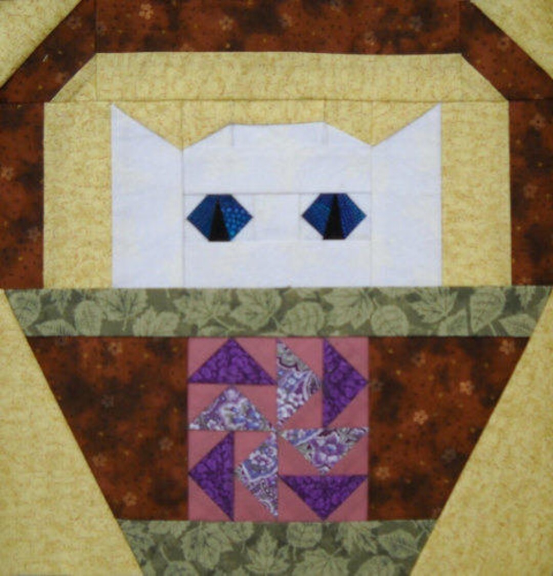 Pinwheel Cat Paper Pieced Quilt Block Pattern by Curlicue - Etsy