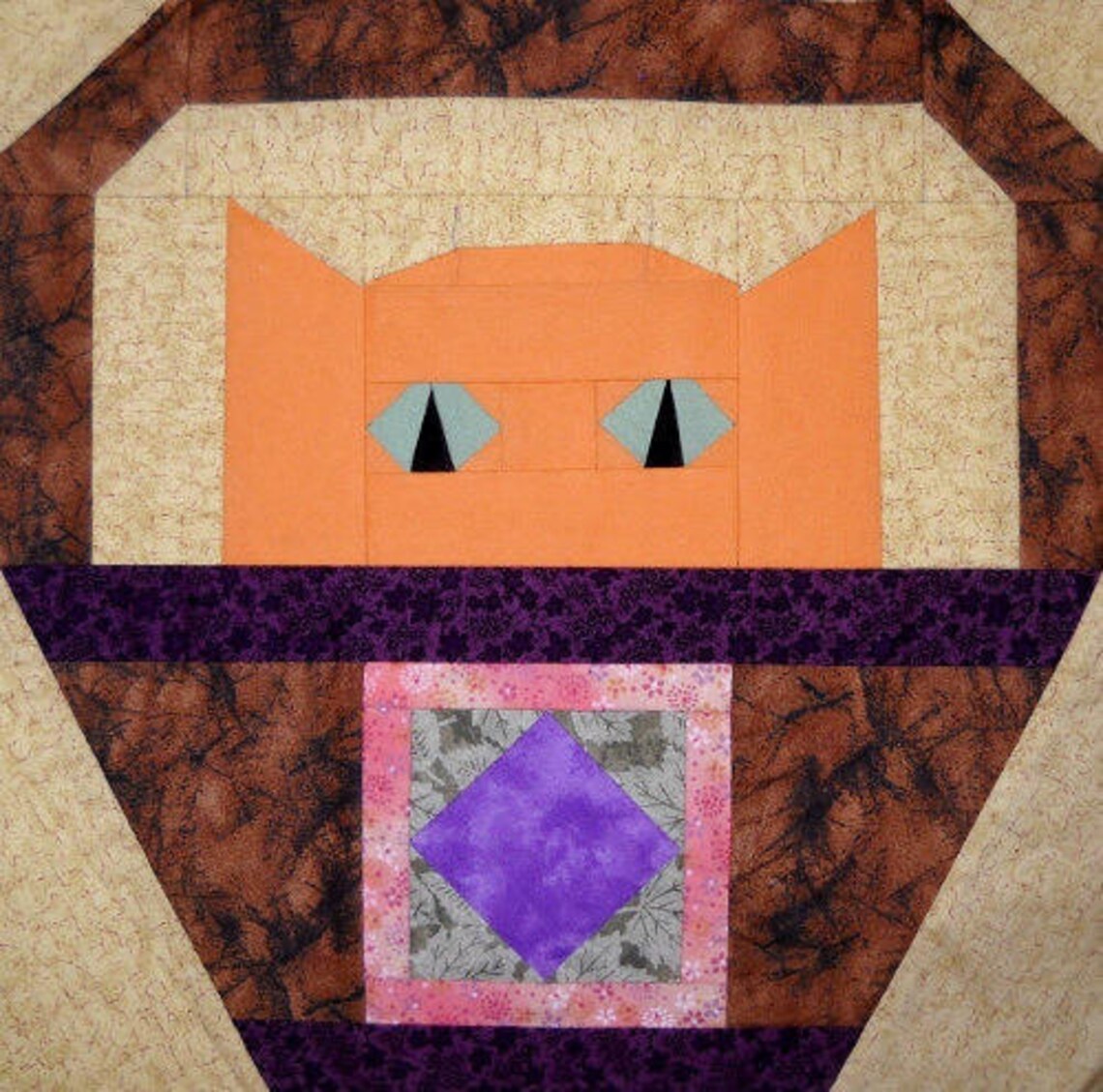Square in a Square Paper Pieced Cat Quilt Block Pattern by | Etsy
