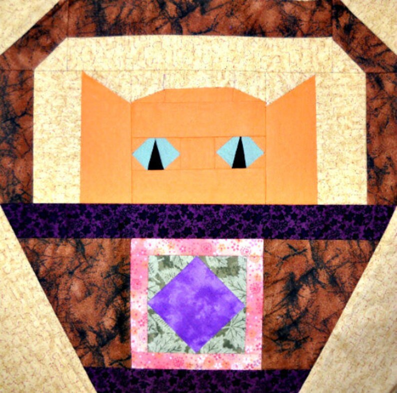 Square in a Square Paper Pieced Cat Quilt Block Pattern by | Etsy
