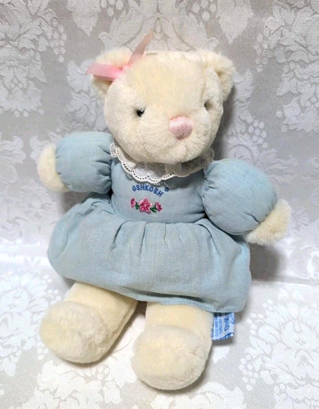 Vintage Eden Oshkosh B'gosh Plush Cream Teddy Bear Blue Dress Stuffed ...