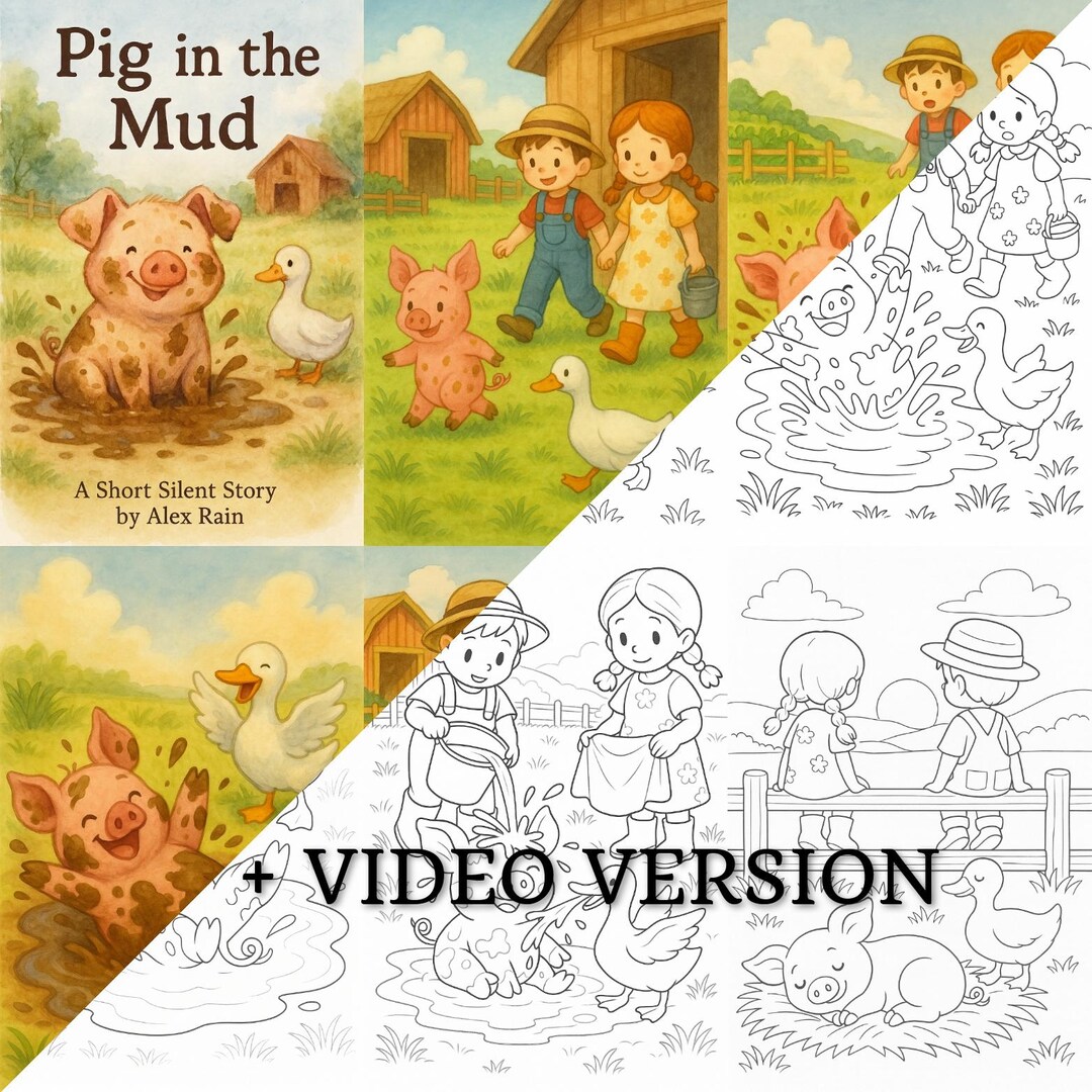 Pig in the Mud Silent Book Bundle: Watercolor Story, Coloring Book ...