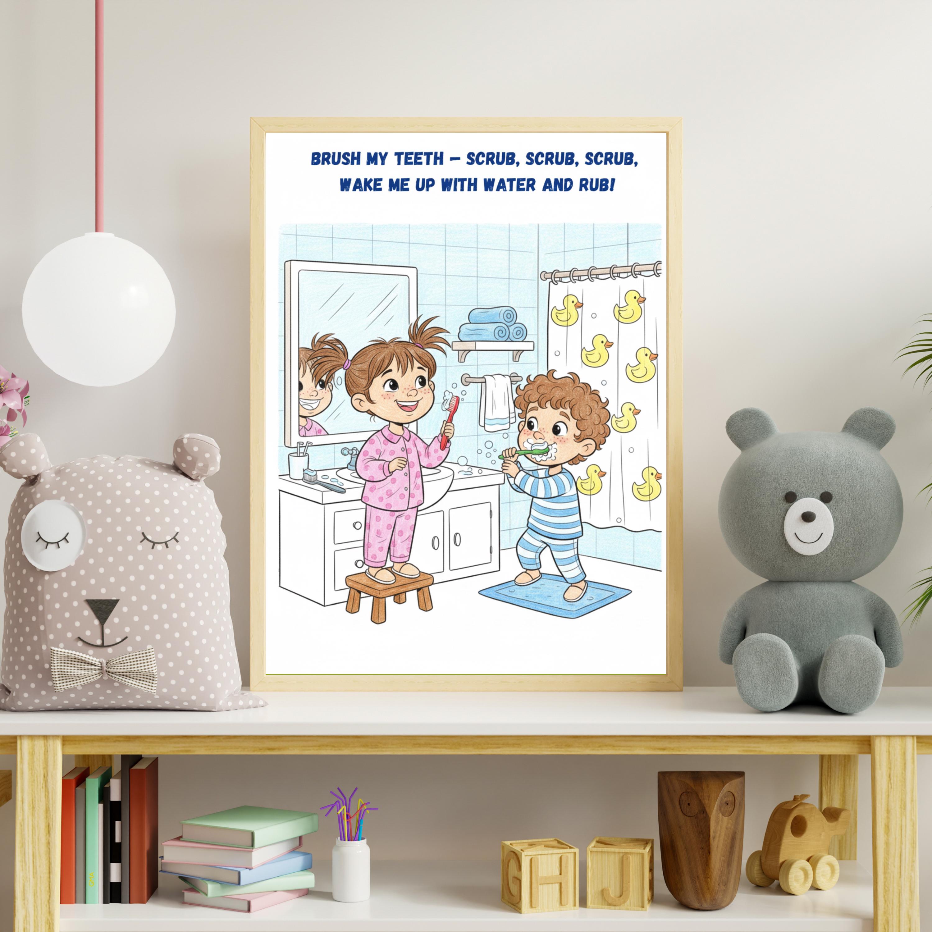 Kids Daily Routine Coloring Book | Rhyming Printable | A4 10 Pages - Etsy