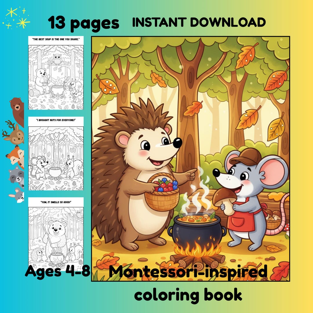 Forest Soup Friends Coloring Book Montessori Inspired Printable Kids ...