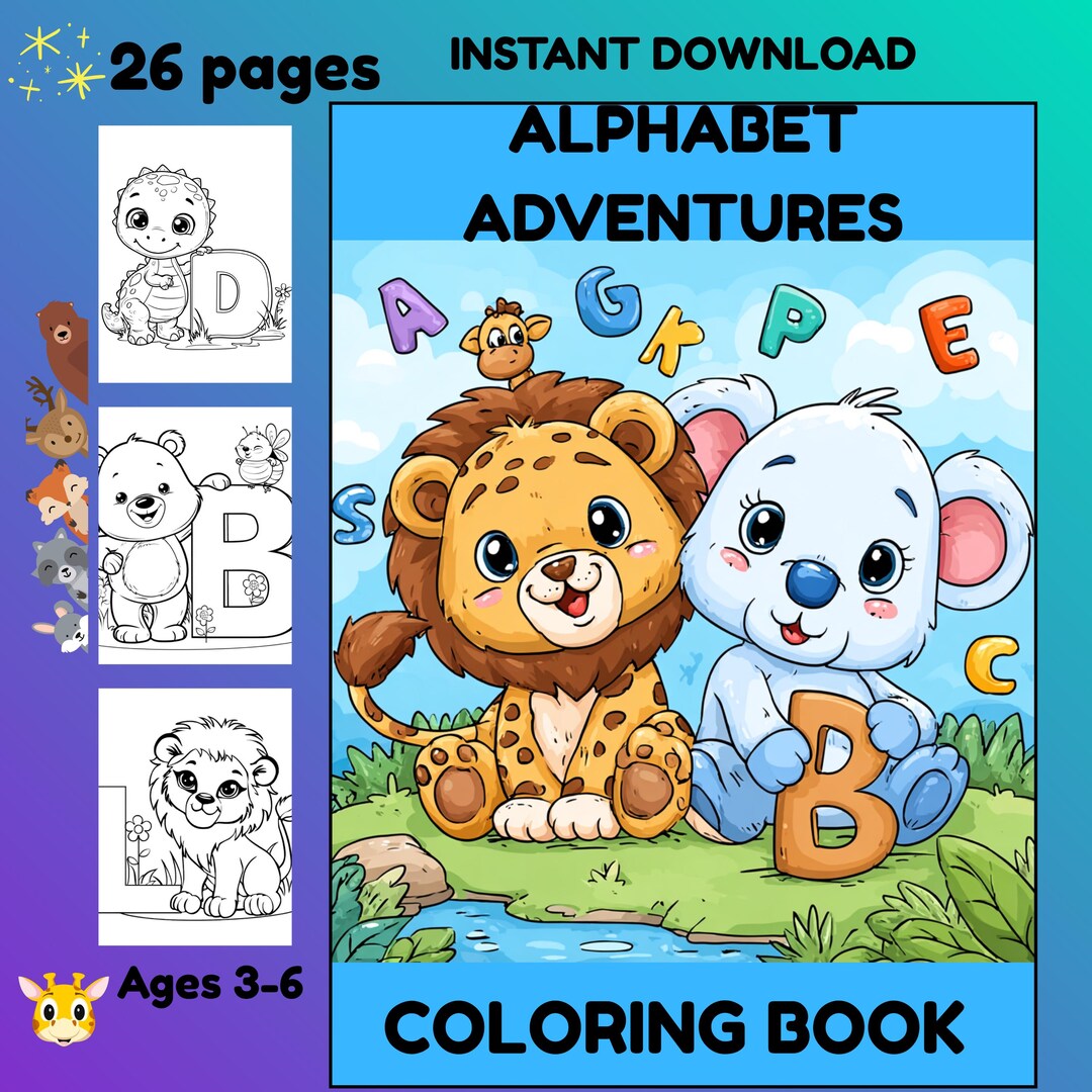 ABC Animal Coloring Book: Printable Alphabet Learning Activity (PDF) - Etsy
