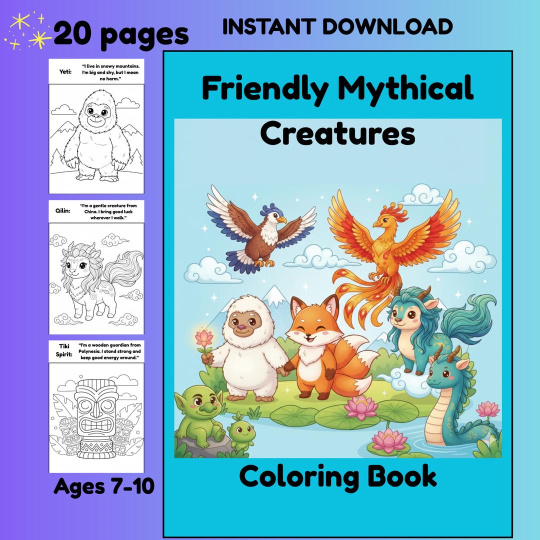 Kids Coloring Book of Friendly Mythical Creatures for Fun Learning and ...