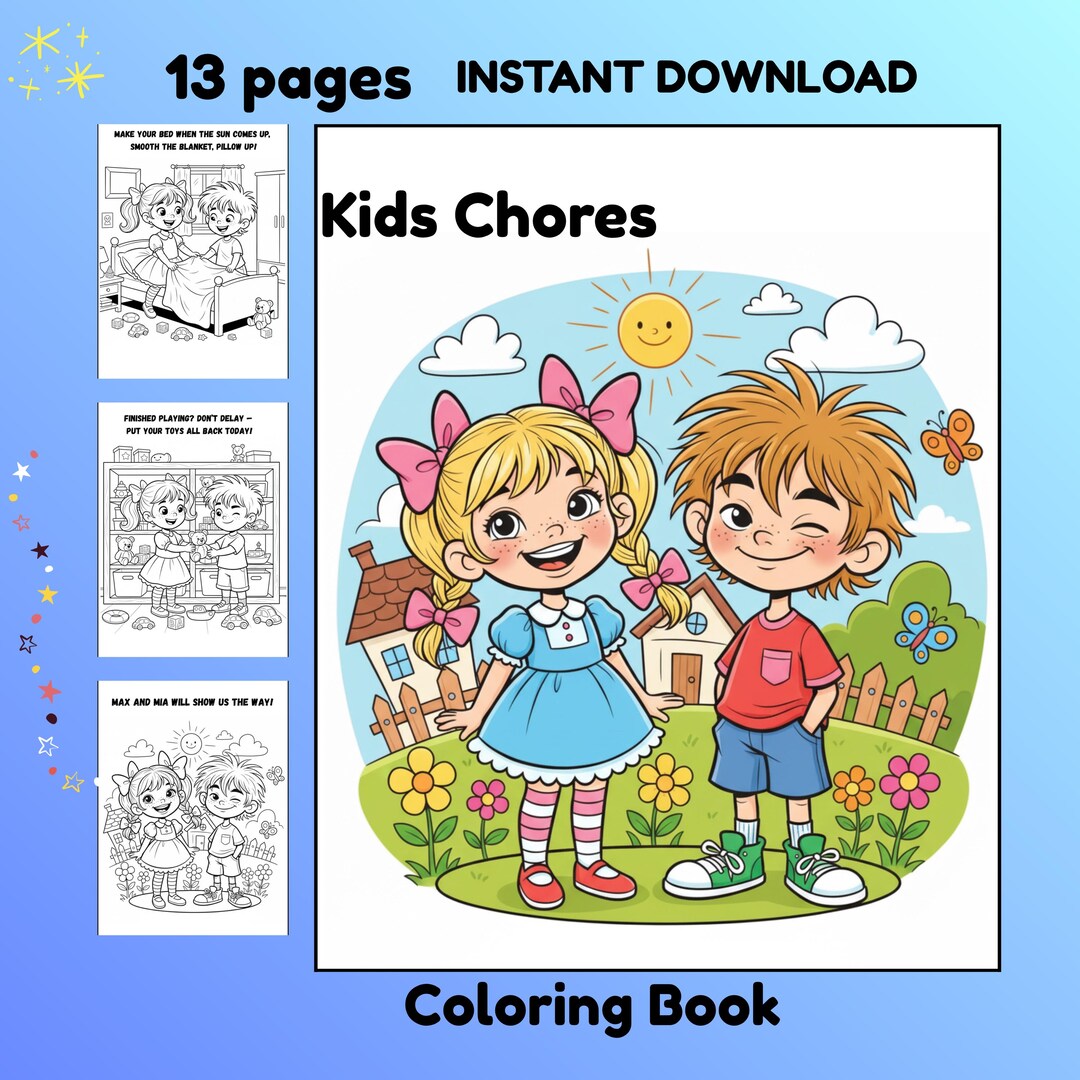Kids Chores Coloring Book Printable for Preschool A4 - Etsy