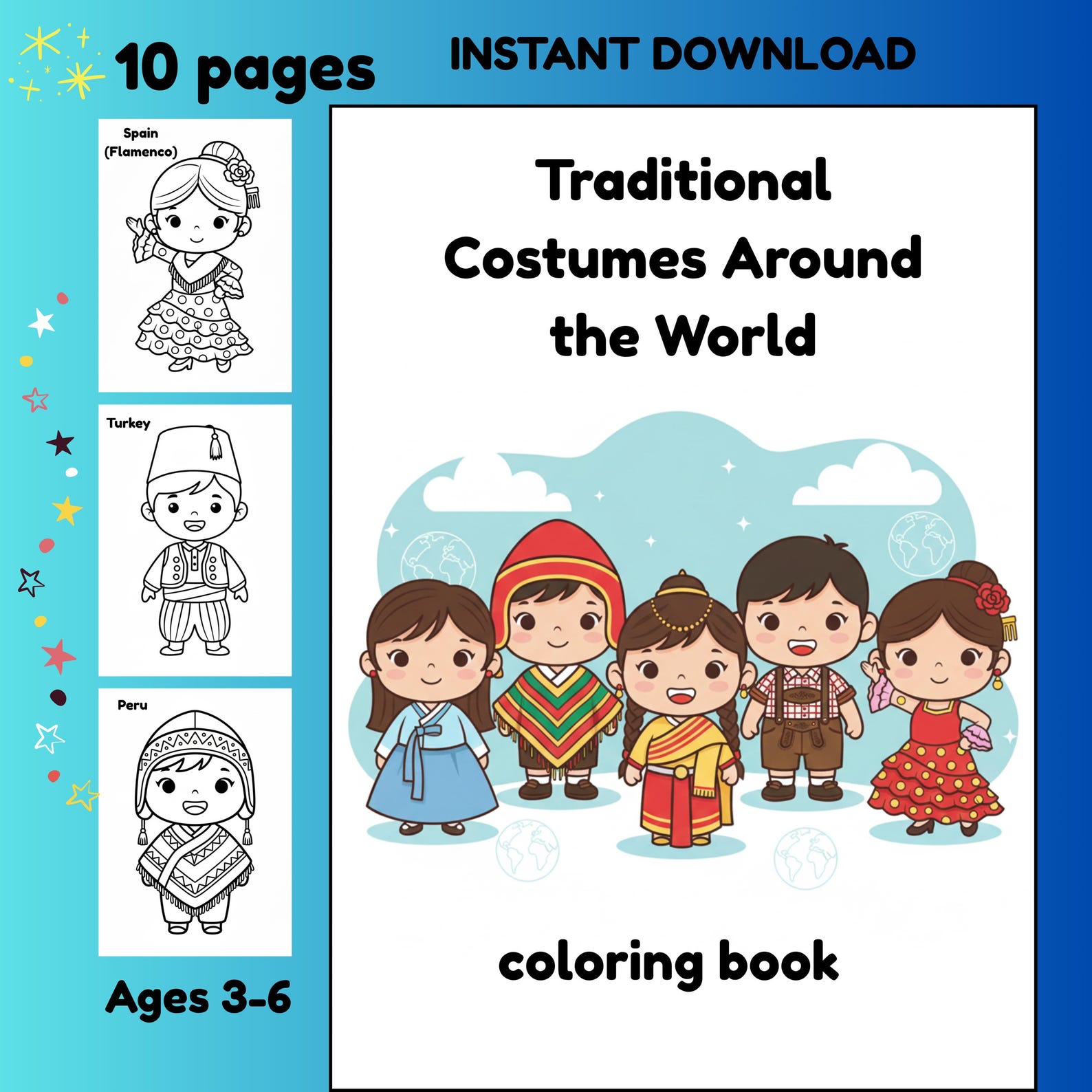Children World Traditional Costumes Educational Coloring Book for ...