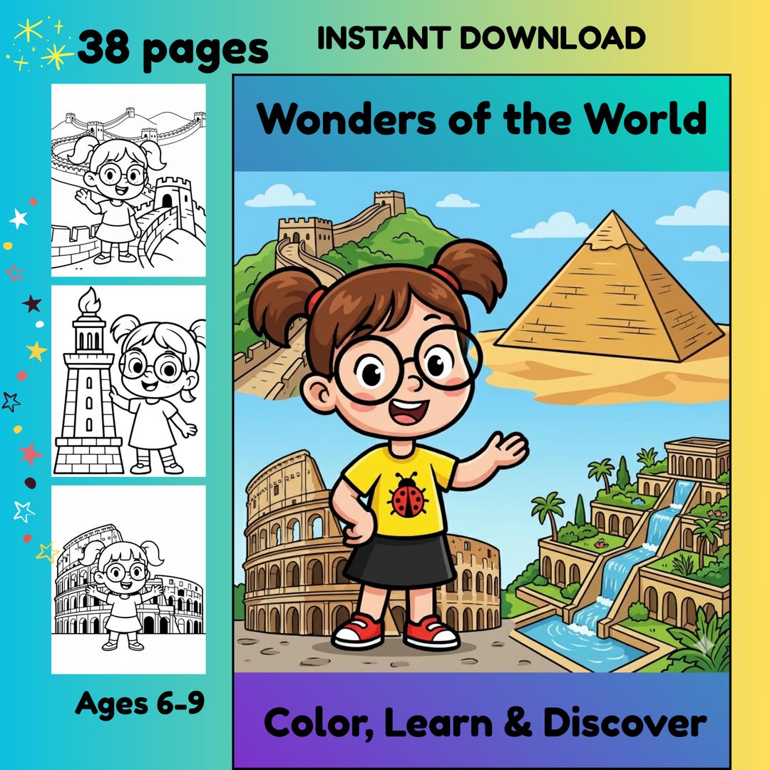 Wonders World Coloring Book Kids Learning Activities History A4 PDF - Etsy