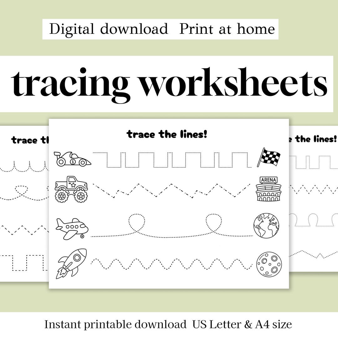12 Race to Trace Tracing Worksheets: Preschool, Kindergarten (PDF ...