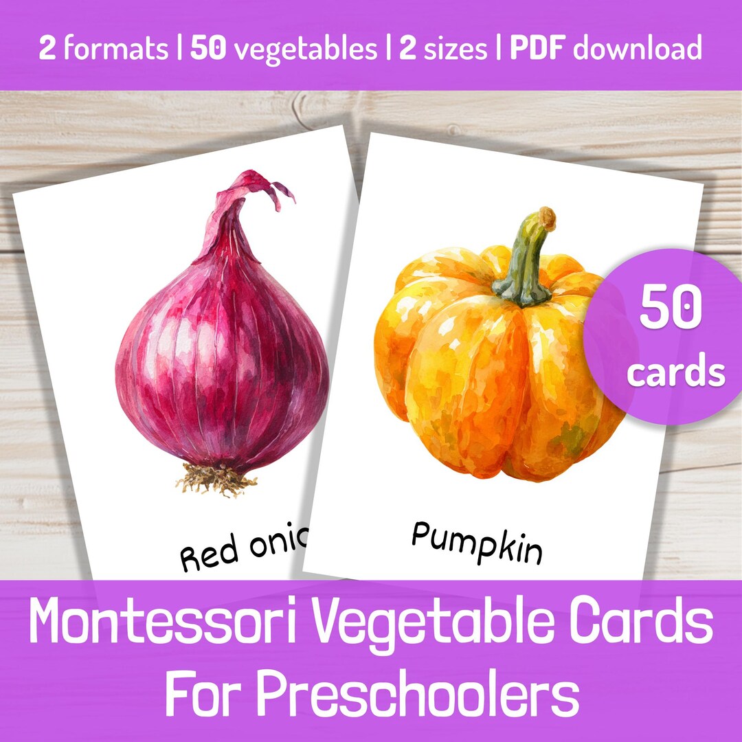Vegetable Flash Cards for Preschoolers: Montessor, Printable Vocabulary ...