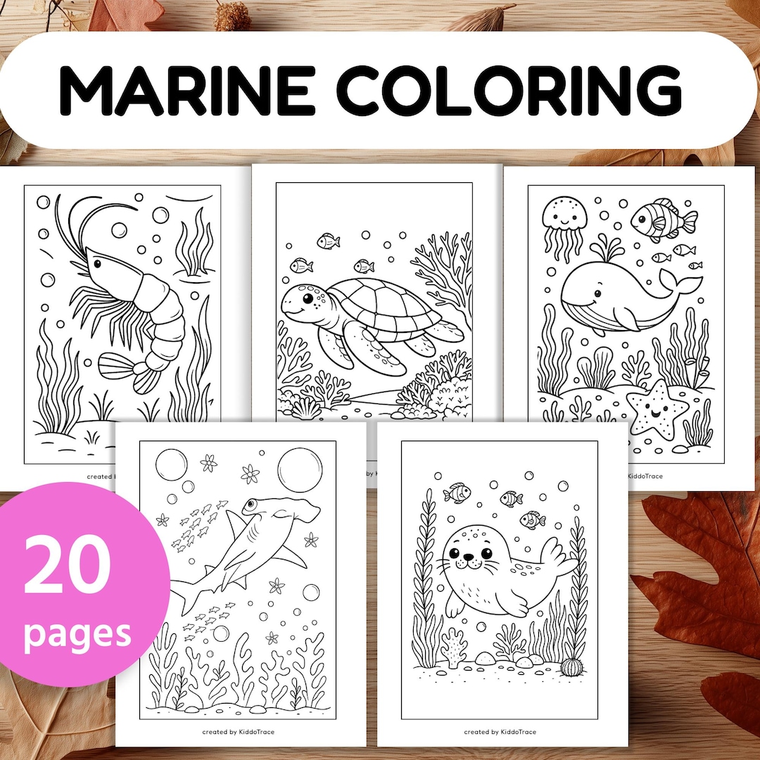 Marine Coloring Pages for Kids – 20 ocean Animal Sheets (PDF & PNG) - Etsy