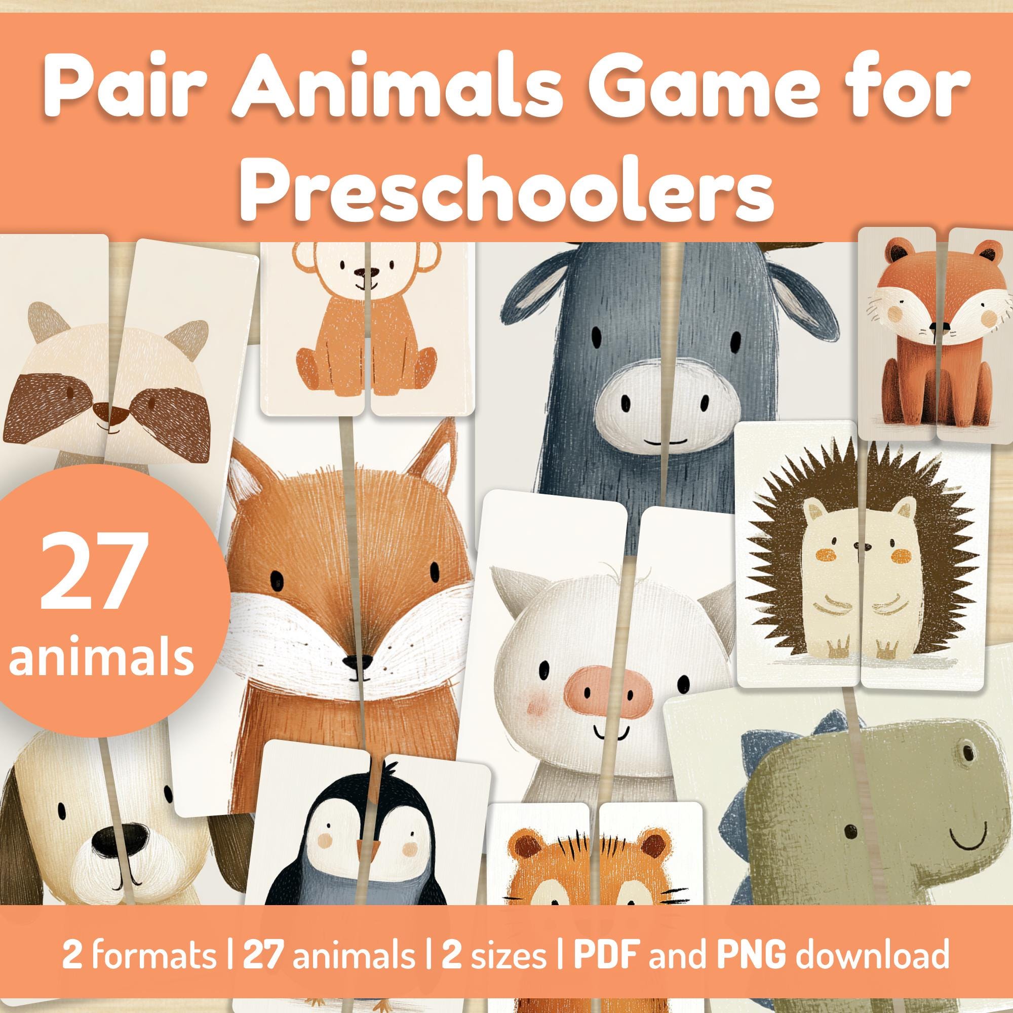 Animals Matching Game: Find the Pair Activity for Toddlers (PDF + PNG ...