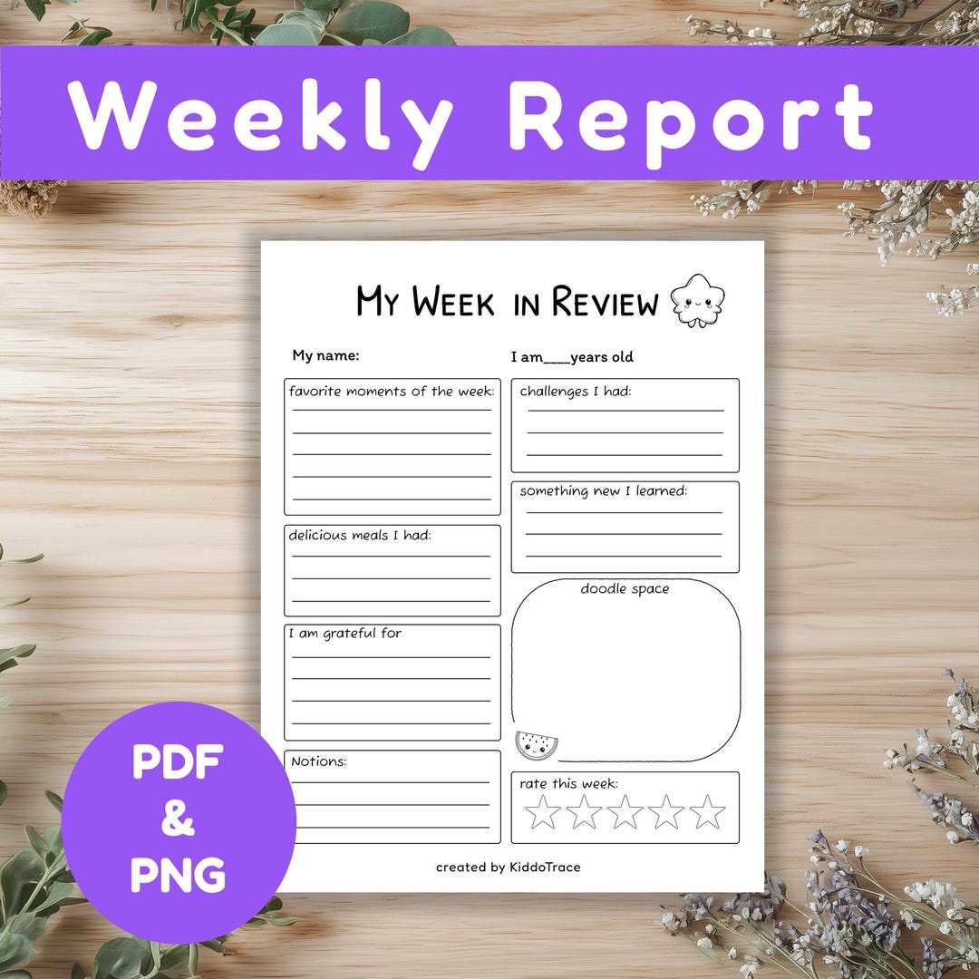 Kids Weekly Review Worksheet: Playful Week Report, PDF + PNG, A4 & US ...