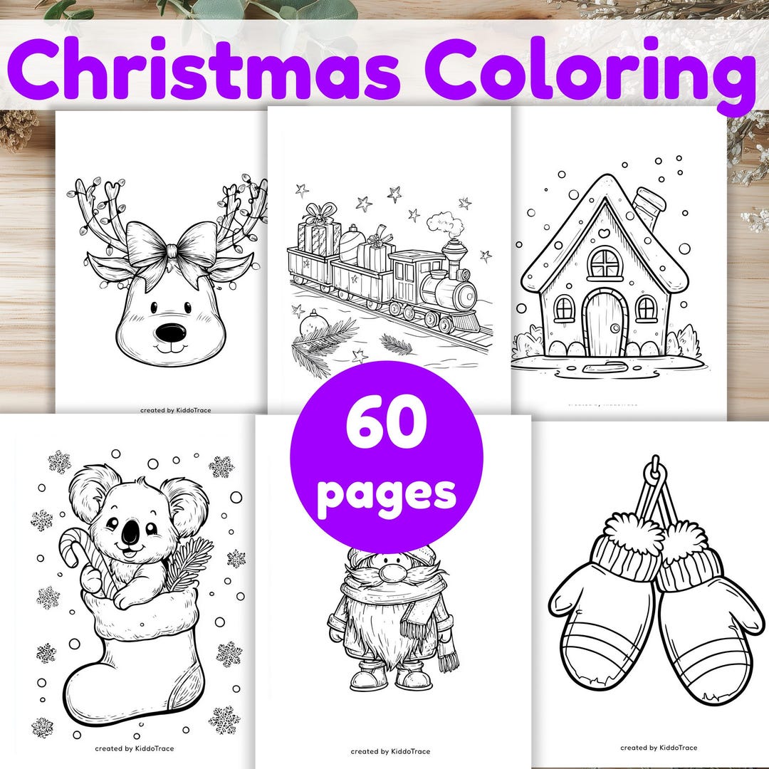 60 Fun Christmas Coloring Pages Bundle: Printable Holiday Coloring ...