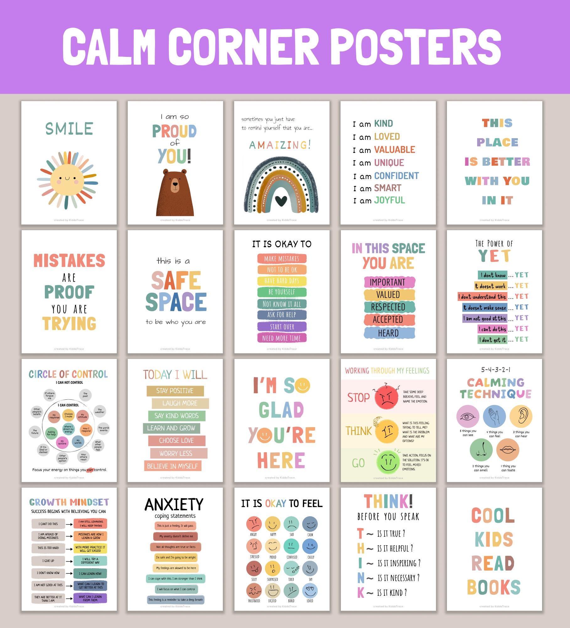 Calm Corner Posters Bundle, Classroom Decor, Emotional Wall Art ...