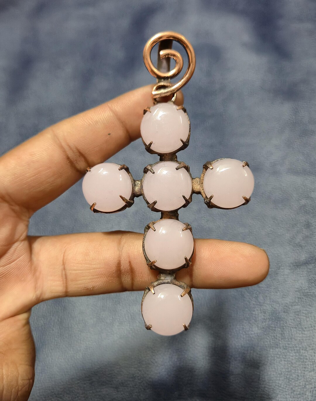 Handmade Rose Quartz Copper Cross Pendant, Minimalist Jewelry - Etsy