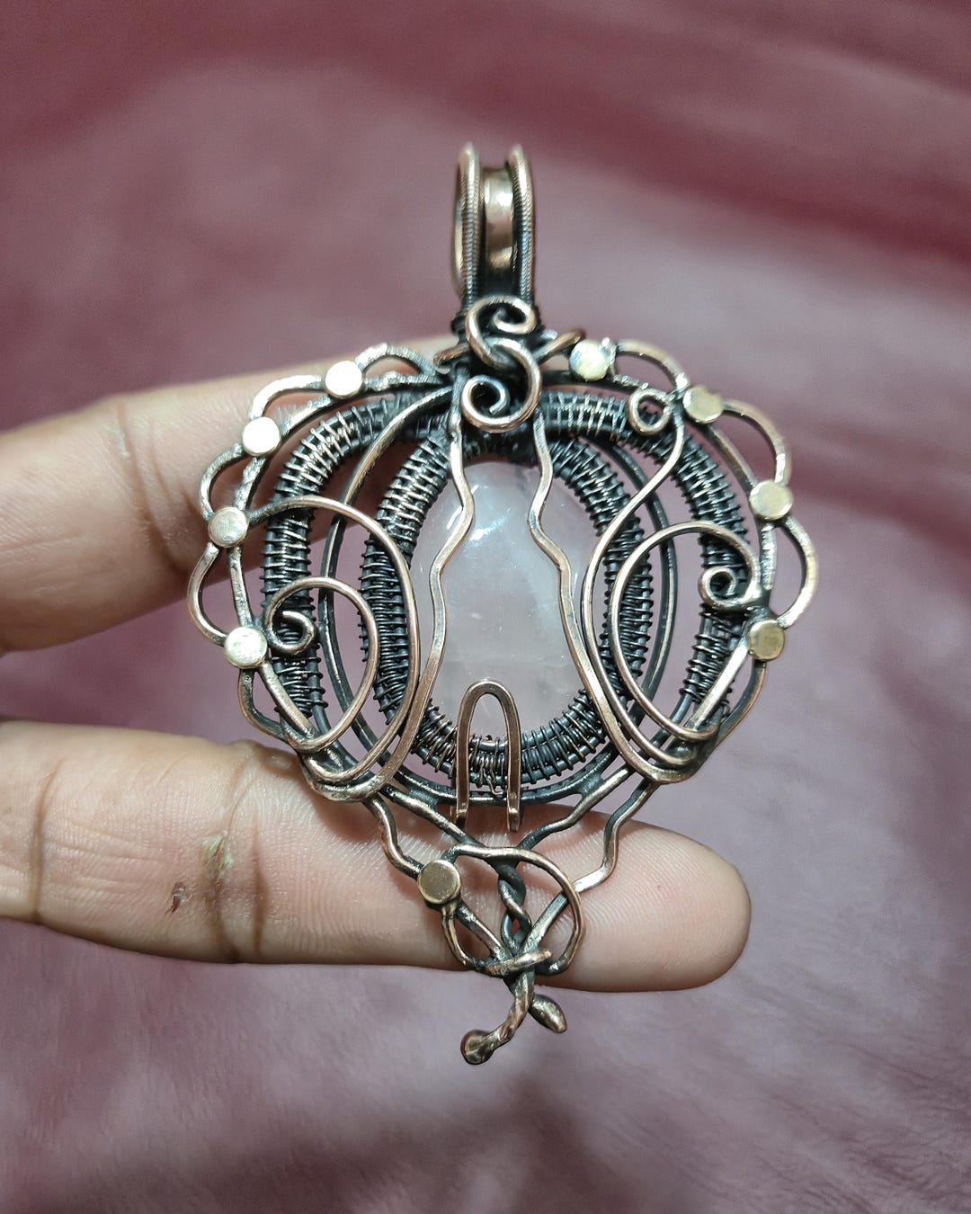 Rose Quartz Copper Pendant, Handmade Wire Gemstone Jewelry - Etsy