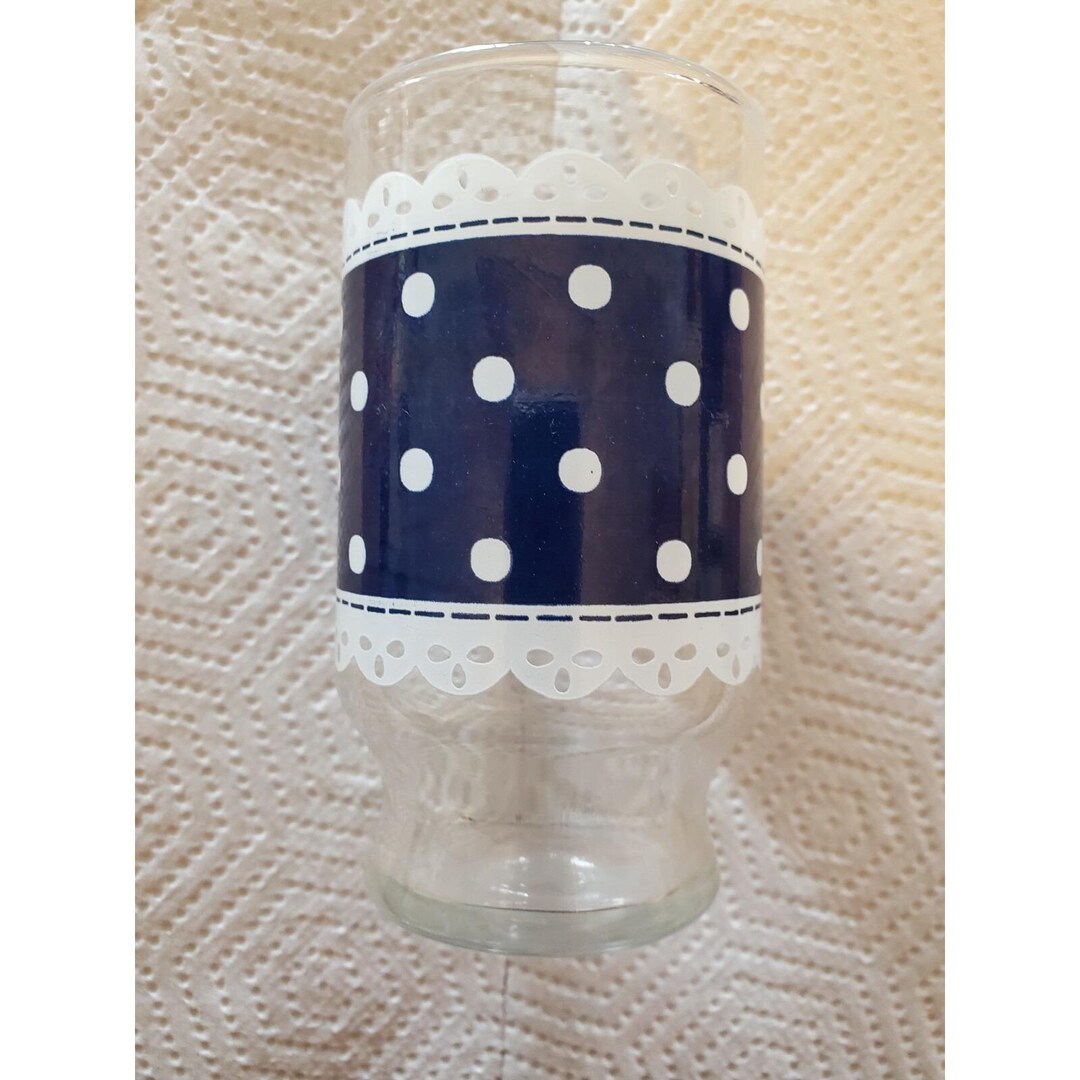 Anchor Hocking FIRE KING 4" Glass Blue Polka Dot W/lace Juice Glass ...