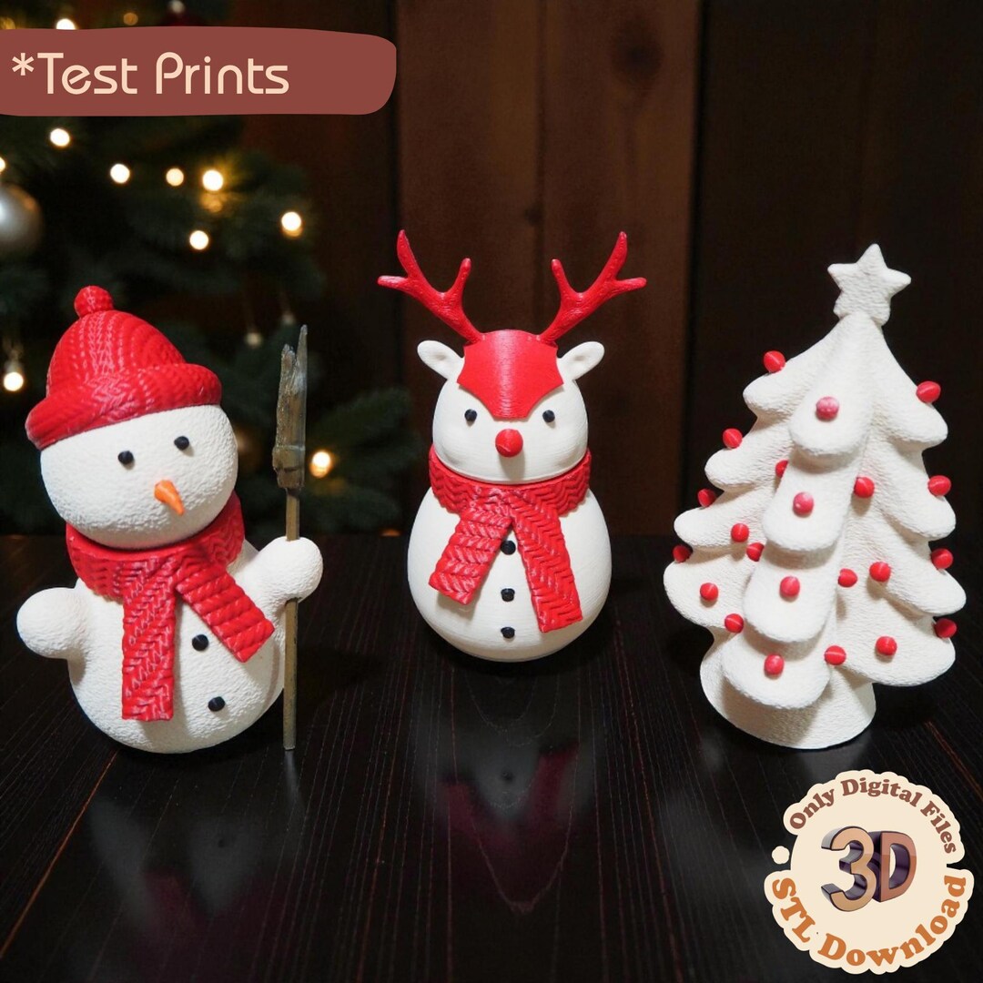 Christmas 3D Printable Set – Snowman, Reindeer & Decorated Tree ...