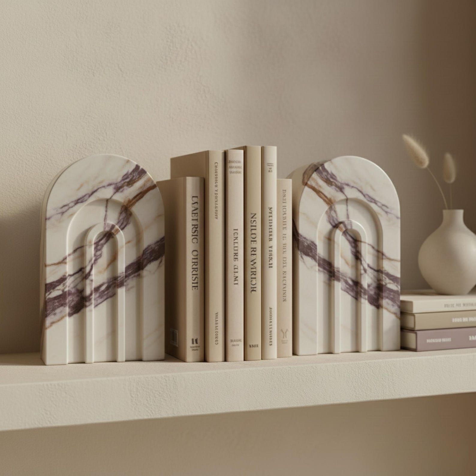 Calacatta Viola Marble Arch Bookends Fluted Pair Modern Bookshelf Stone ...