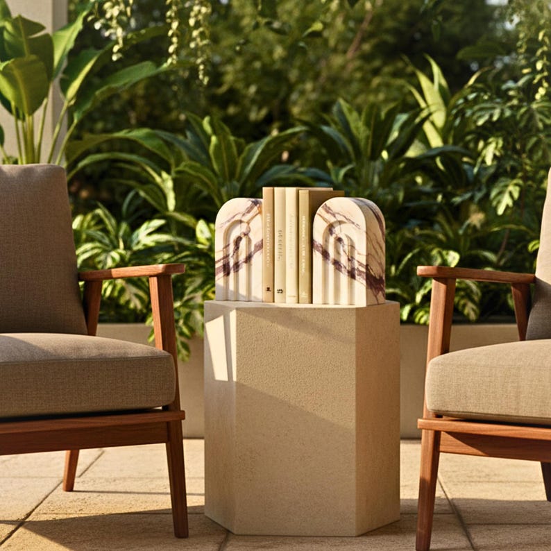 Calacatta Viola Marble Arch Bookends Fluted Pair Modern Bookshelf Stone ...